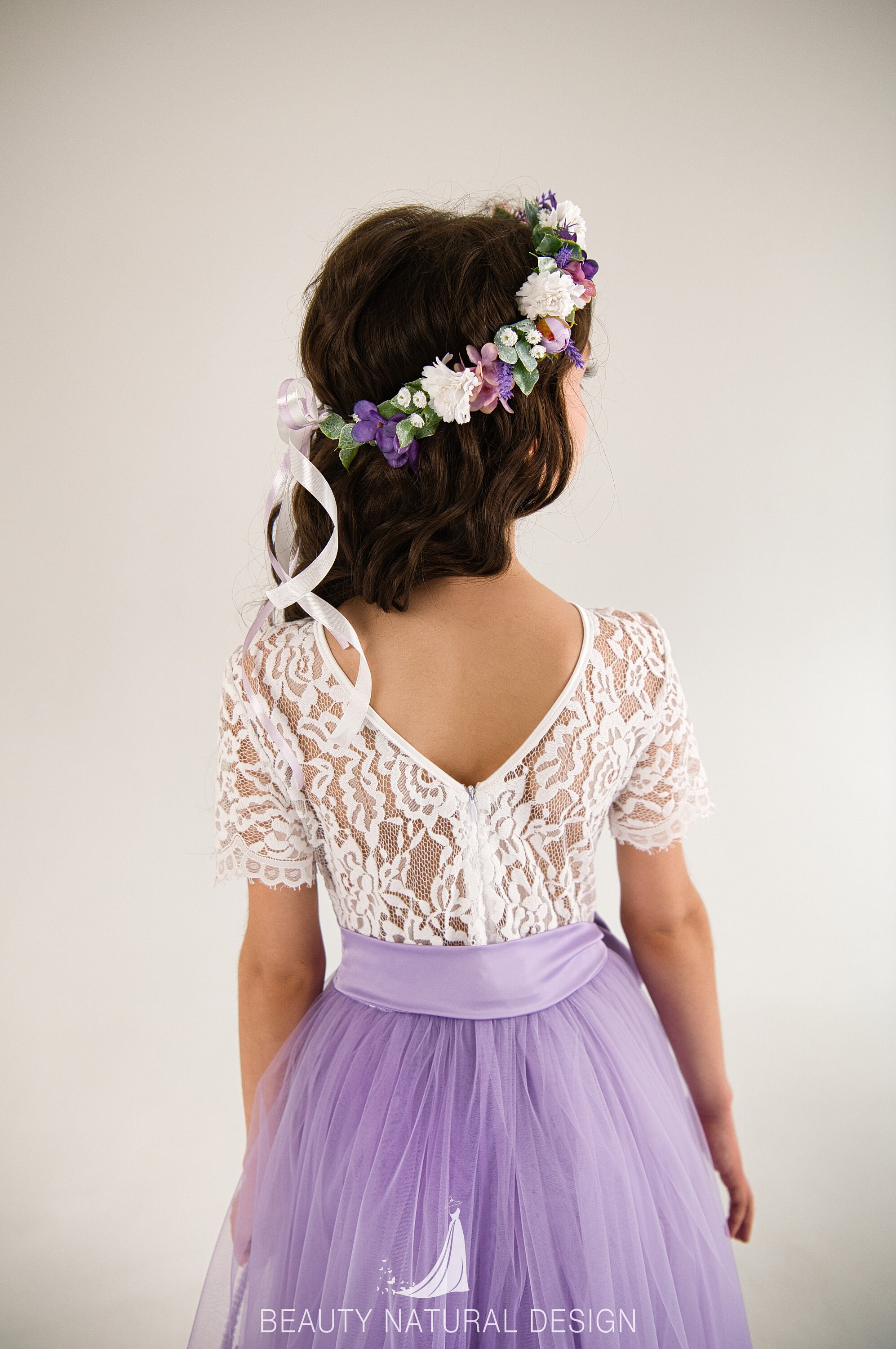 Lilac Lace Flower Girl Dress: Rustic Tulle Party Dress - Etsy