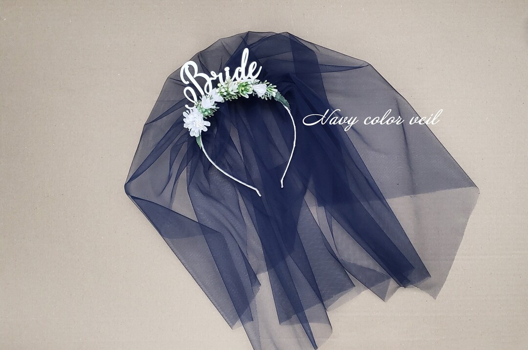 Bride Navy Veil Headband: Floral Hen Party Crown - Etsy