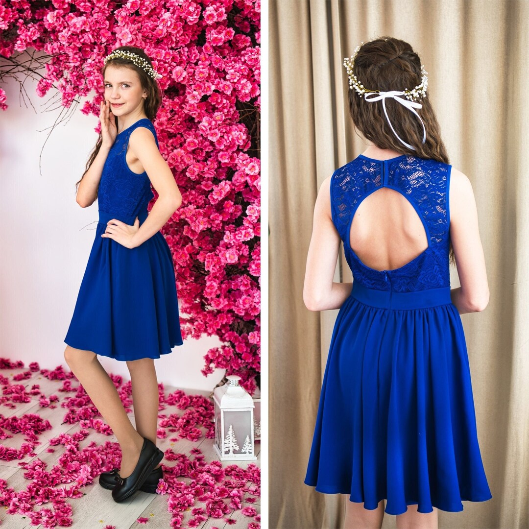 Royal Blue Flower Girl Dress Royal Blue Chiffon Dress Royal Blue Girl Dress Blue Flower Girl