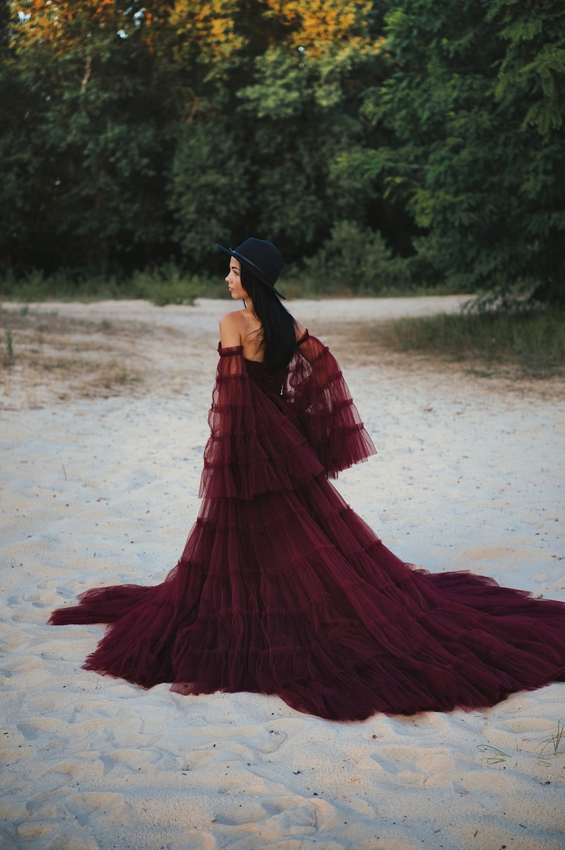 Marsala Tulle Dress Burgundy Fluffy Gown Tulle Woman Dress - Etsy