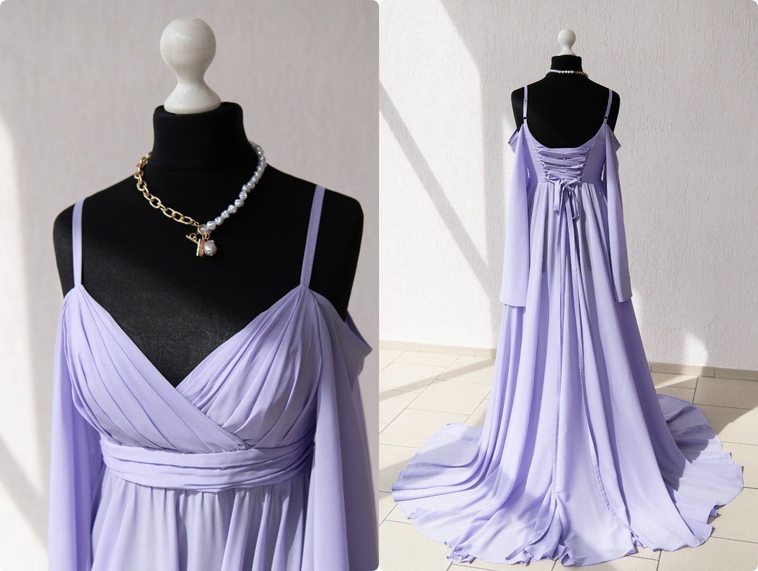 Handmade Lavender Chiffon Dress: Elegant Lilac Gown, Photoshoot Dress ...