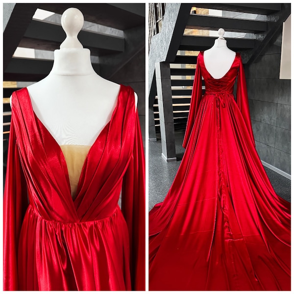 Red Silk Dress - Etsy