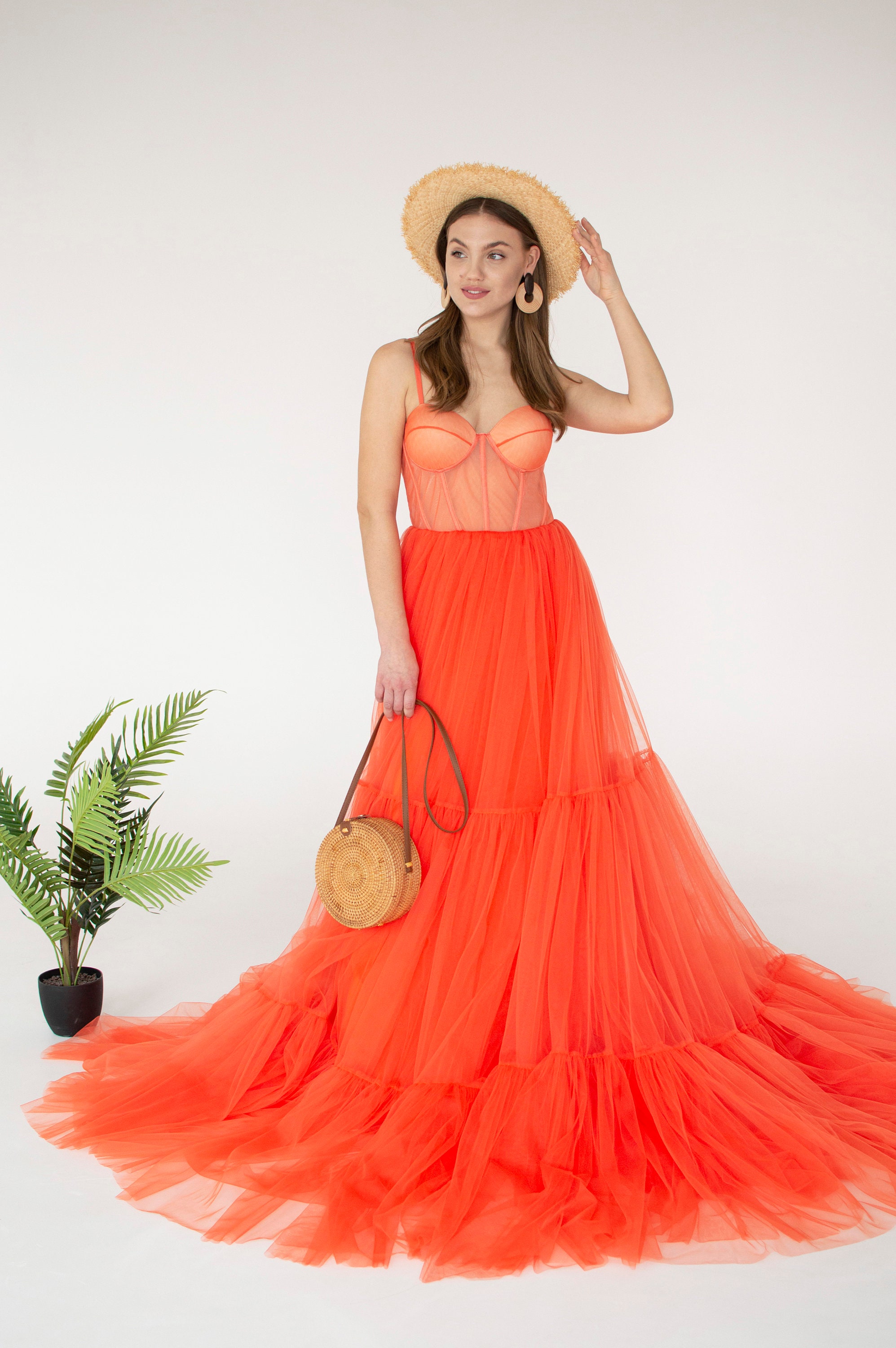 Tulle Dress Tulle Gown Orange Tulle Dress Orange Woman Dress | Etsy