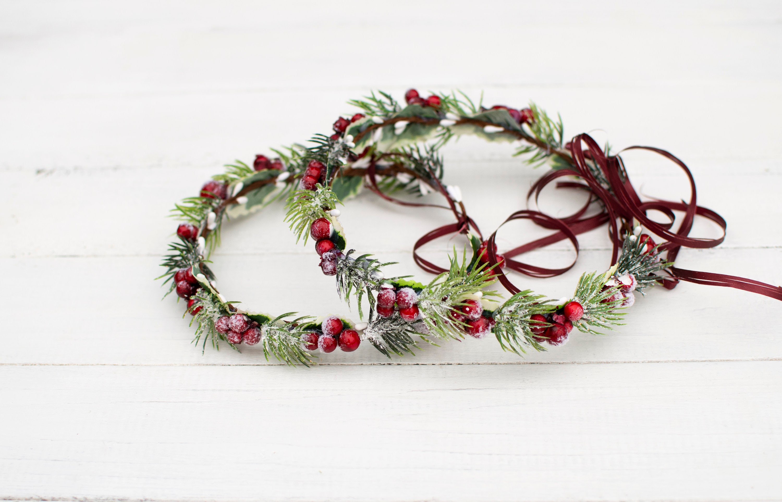 Winter Floral Crown: Christmas Berry Headband With Ribbon - Etsy