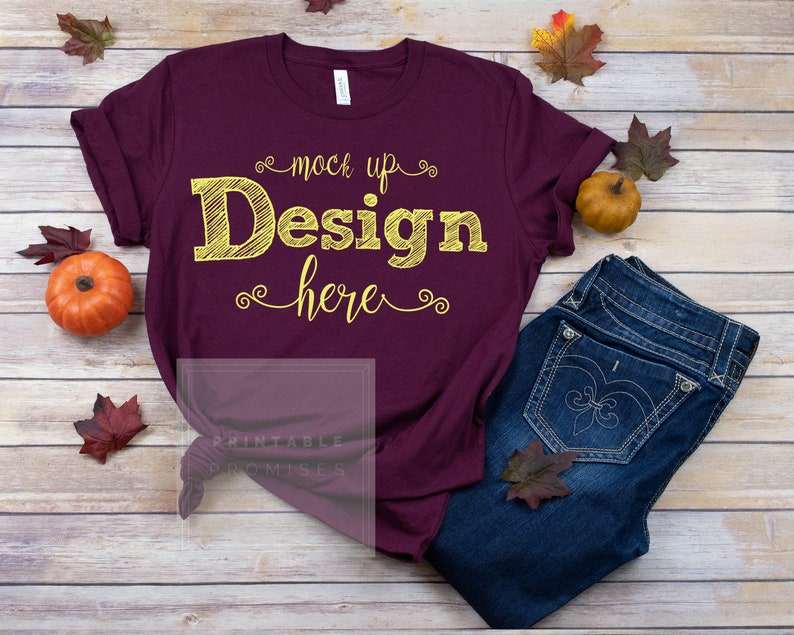 Bella Canvas 3001 Maroon Fall Shirt Mock-up Fall Flatlay Fall - Etsy