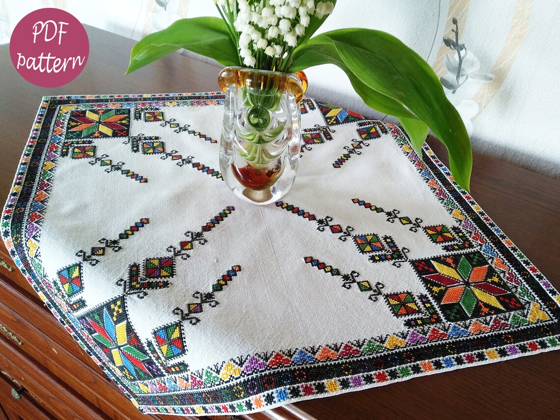 Folk Tablecloth Cross Stitch Pattern Colorful Counted - Etsy