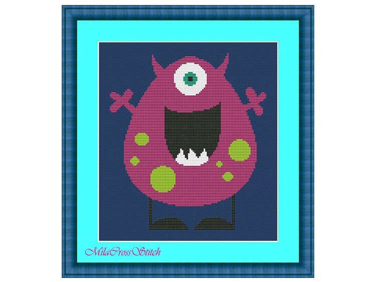 Funny Cross Stitch Pattern – Monster Xstitch Chart – Kids Room DIY ...