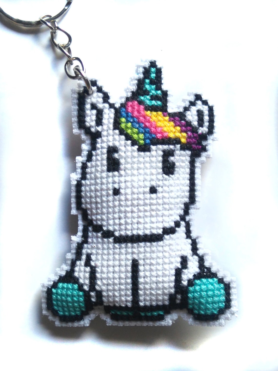 Unicorn Keychain – Colorful Embroidery Accessory – Unique Key Fob ...
