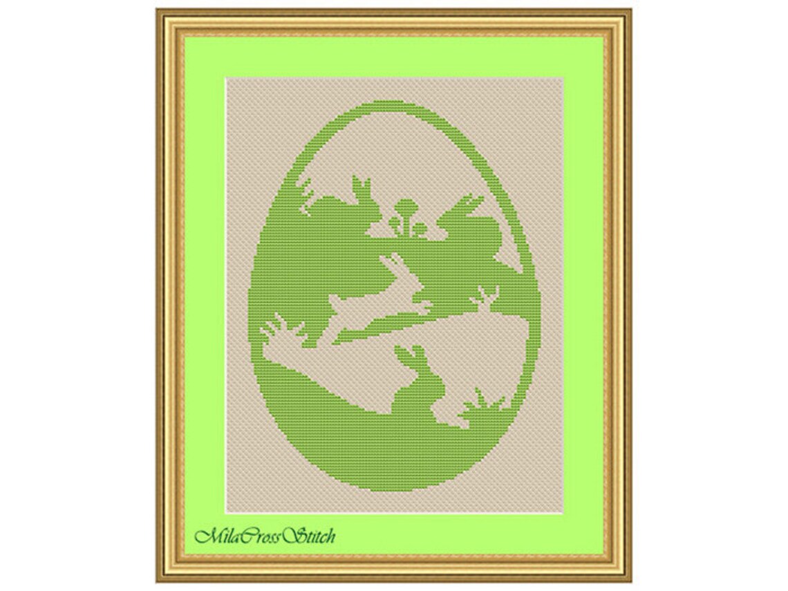 Easter Egg Cross Stitch Pattern Embroidery Bunny One Color | Etsy