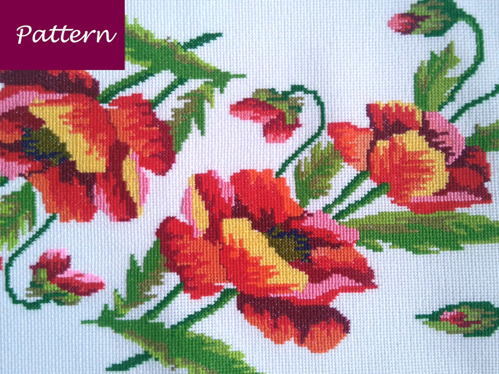 Tablecloth Cross Stitch Pattern – Rectangular Table Runner With Poppies ...