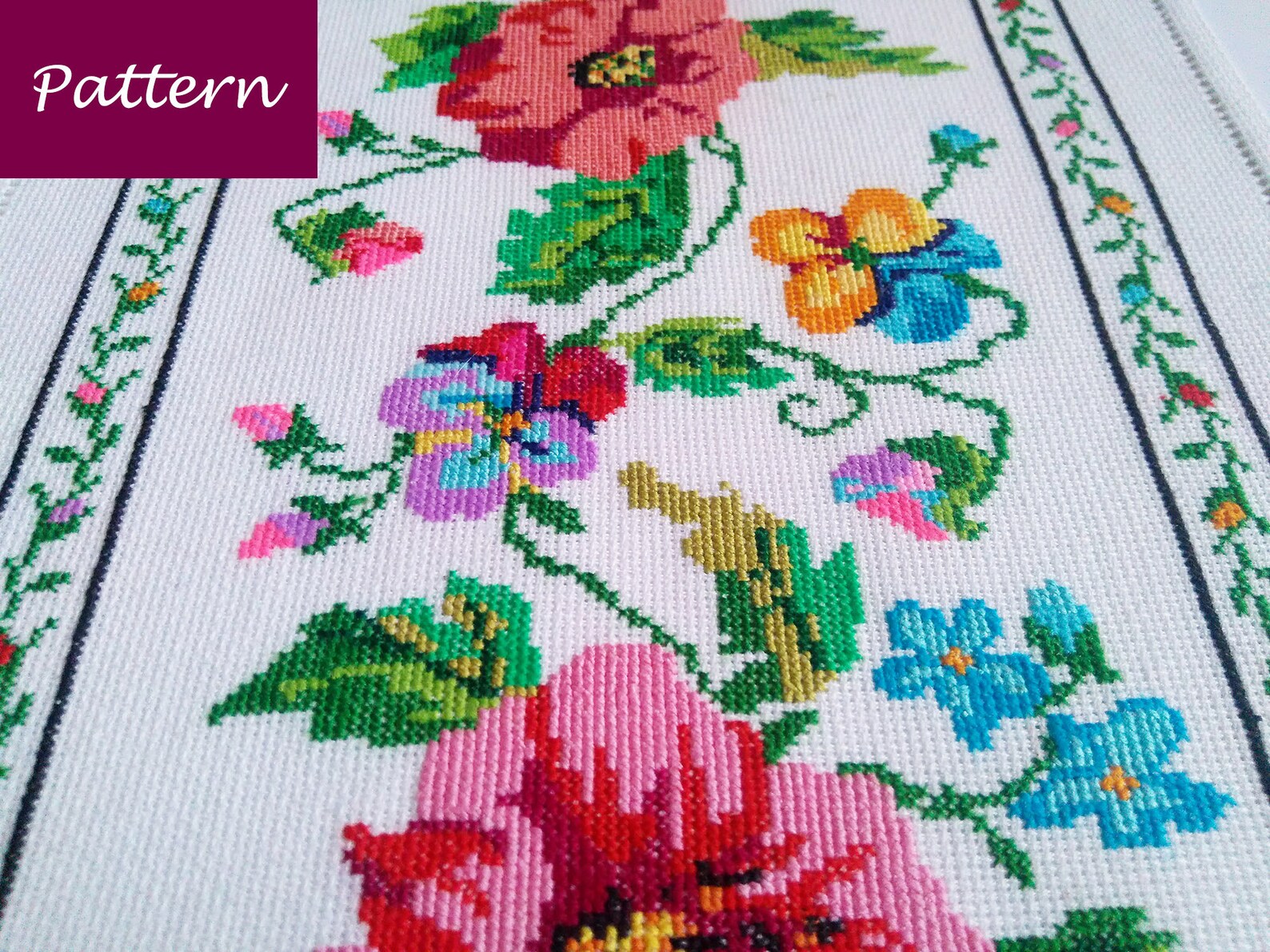 Cross Stitch Pattern Colorful Tablecloth With Flowers DIY - Etsy
