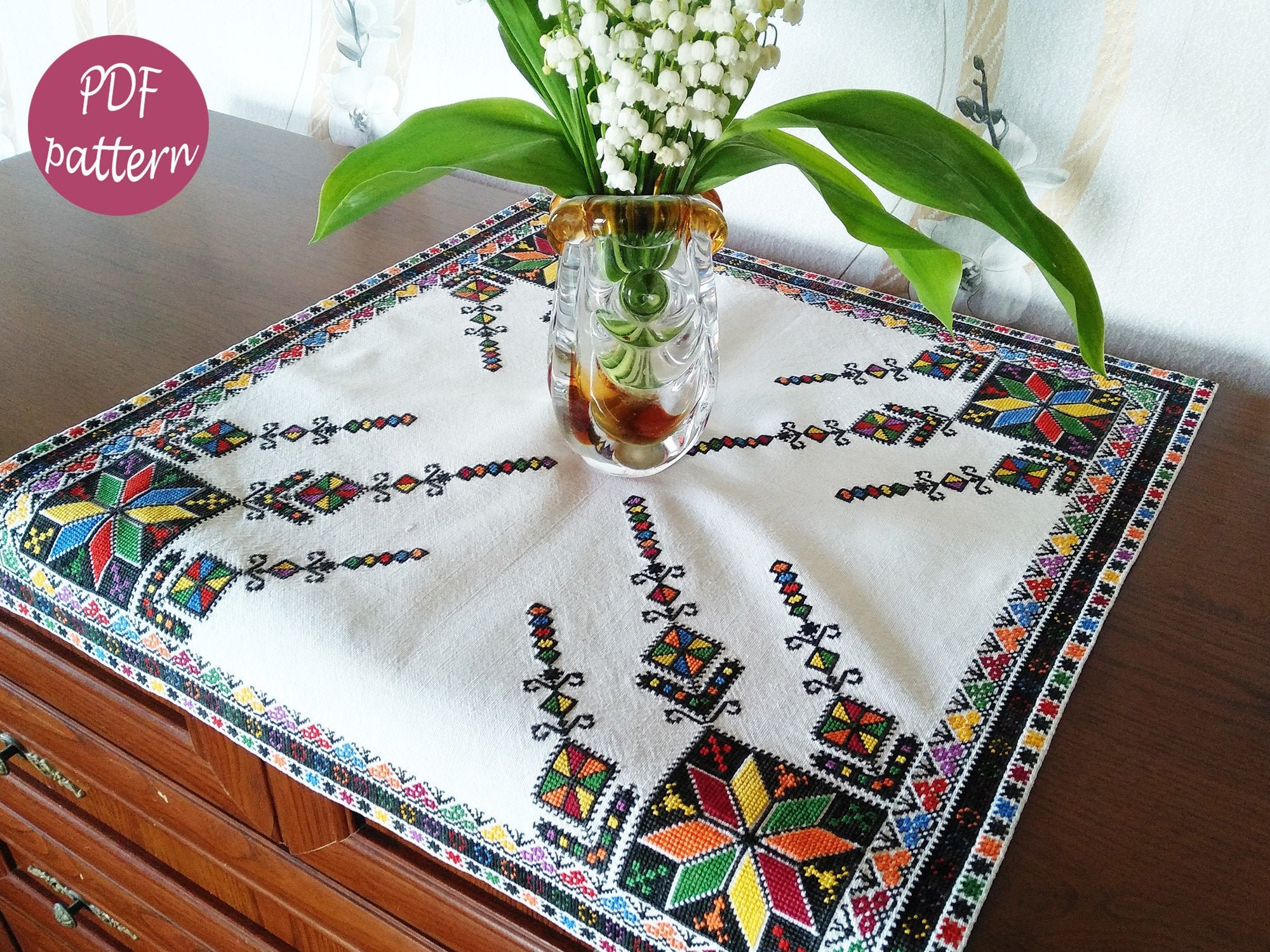 Folk Tablecloth Cross Stitch Pattern Colorful Counted - Etsy