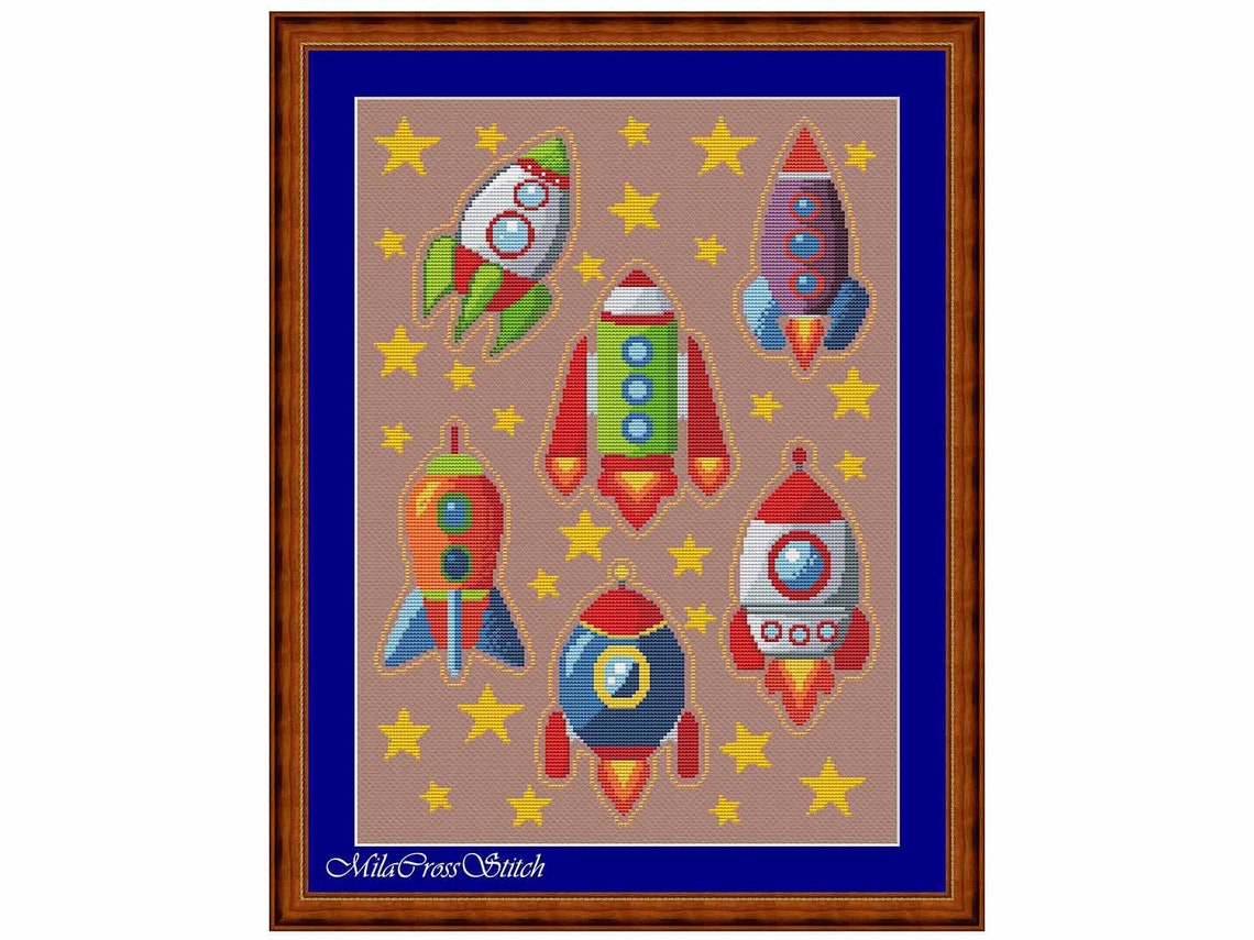 Space Rockets Cross Stitch Pattern Kids Room DIY Decor | Etsy