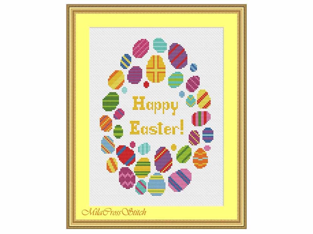 Happy Easter Cross Stitch Pattern – Colorful Eggs – Counted Embroidery ...