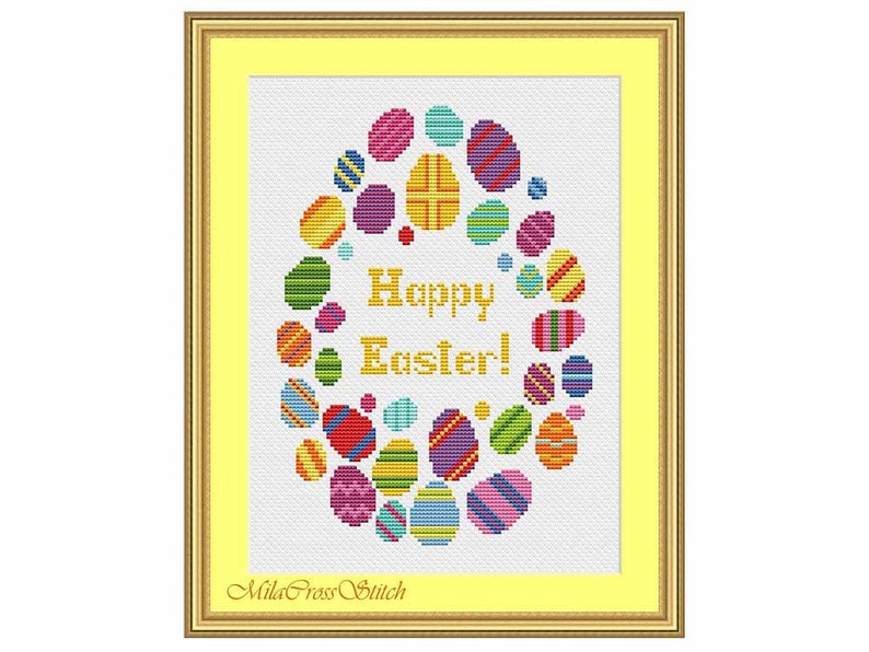 Happy Easter Cross Stitch Pattern Colorful Eggs Counted - Etsy