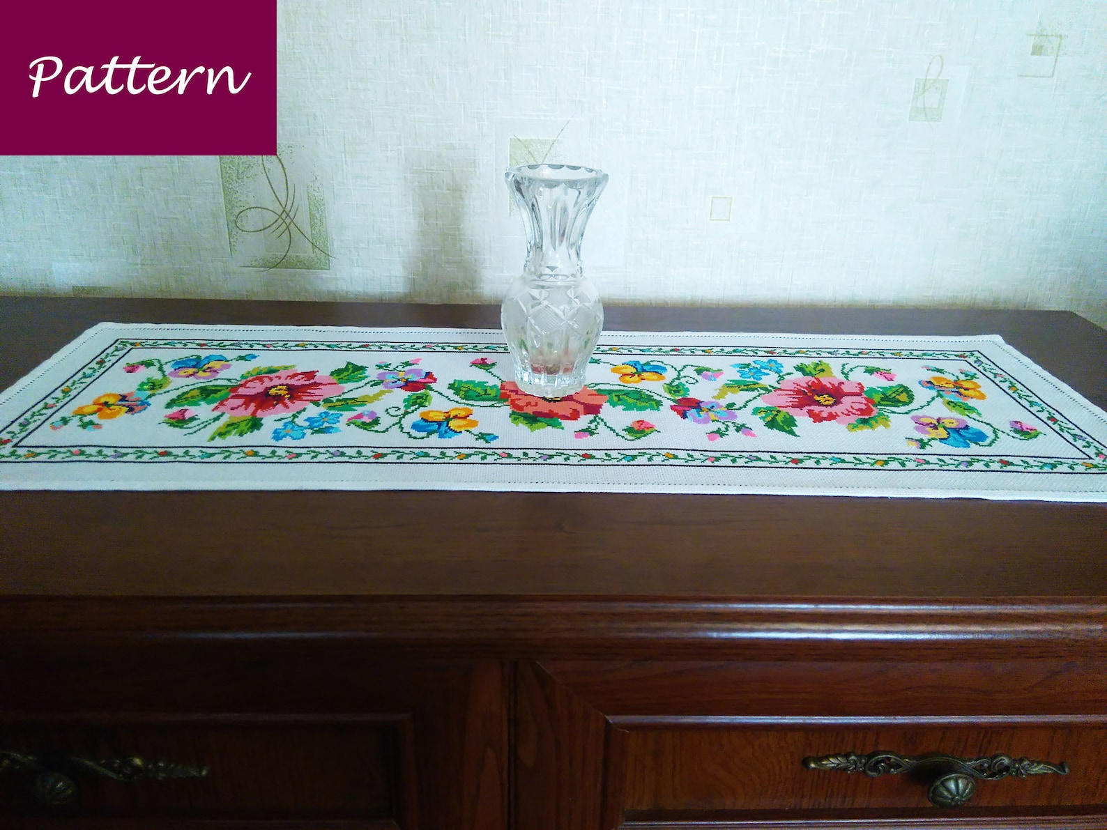 Cross Stitch Pattern Colorful Tablecloth With Flowers DIY - Etsy