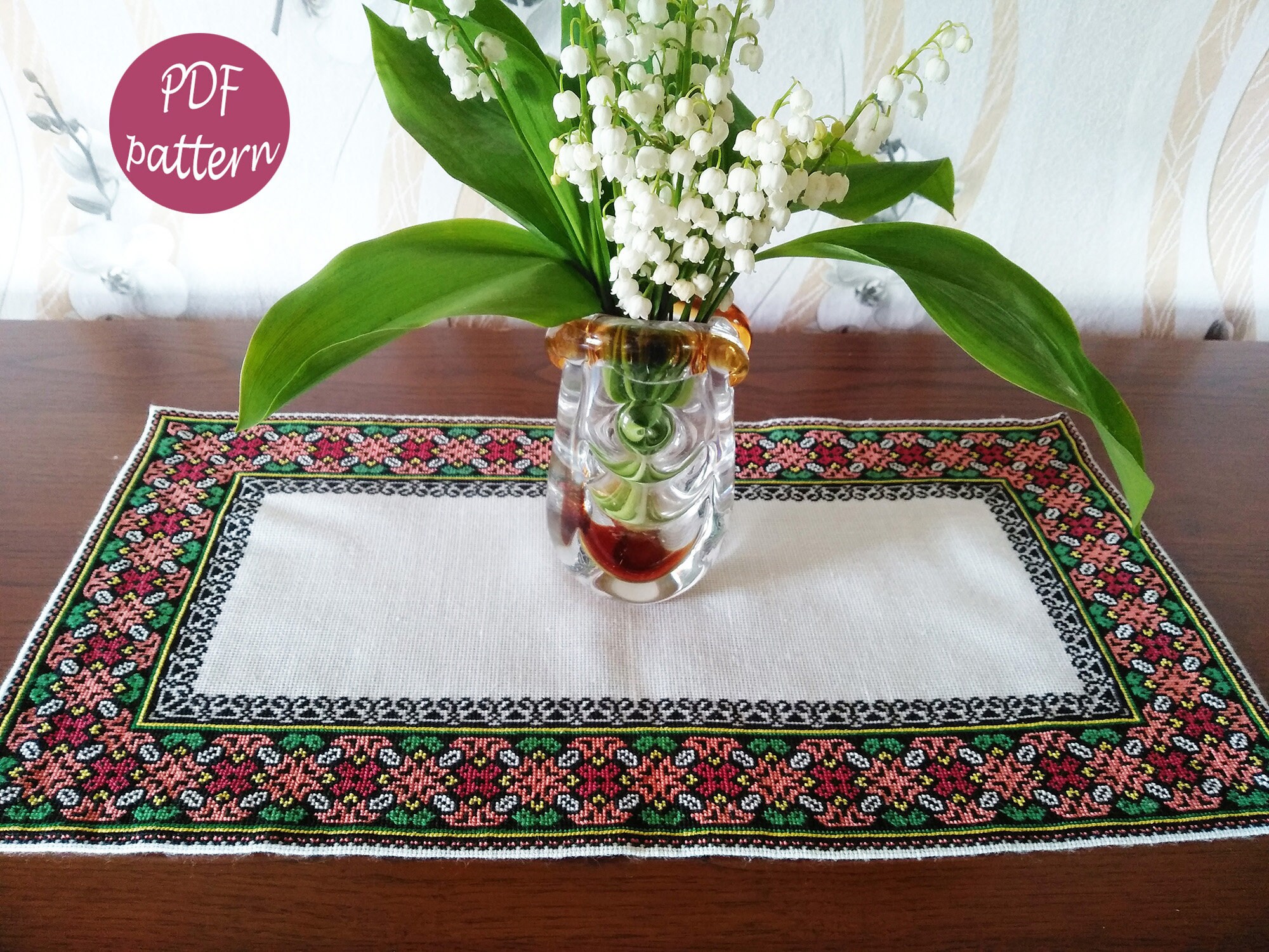 Cross Stitch Pattern – Tablecloth With Flowers – Rectangular Table ...