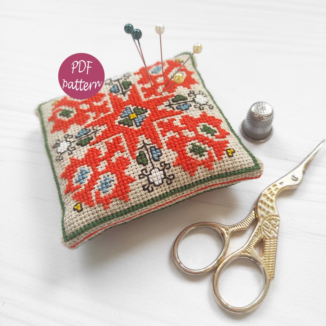 Cross Stitch Pattern. Rustic Pin Cushion. Cute Sewing | Etsy