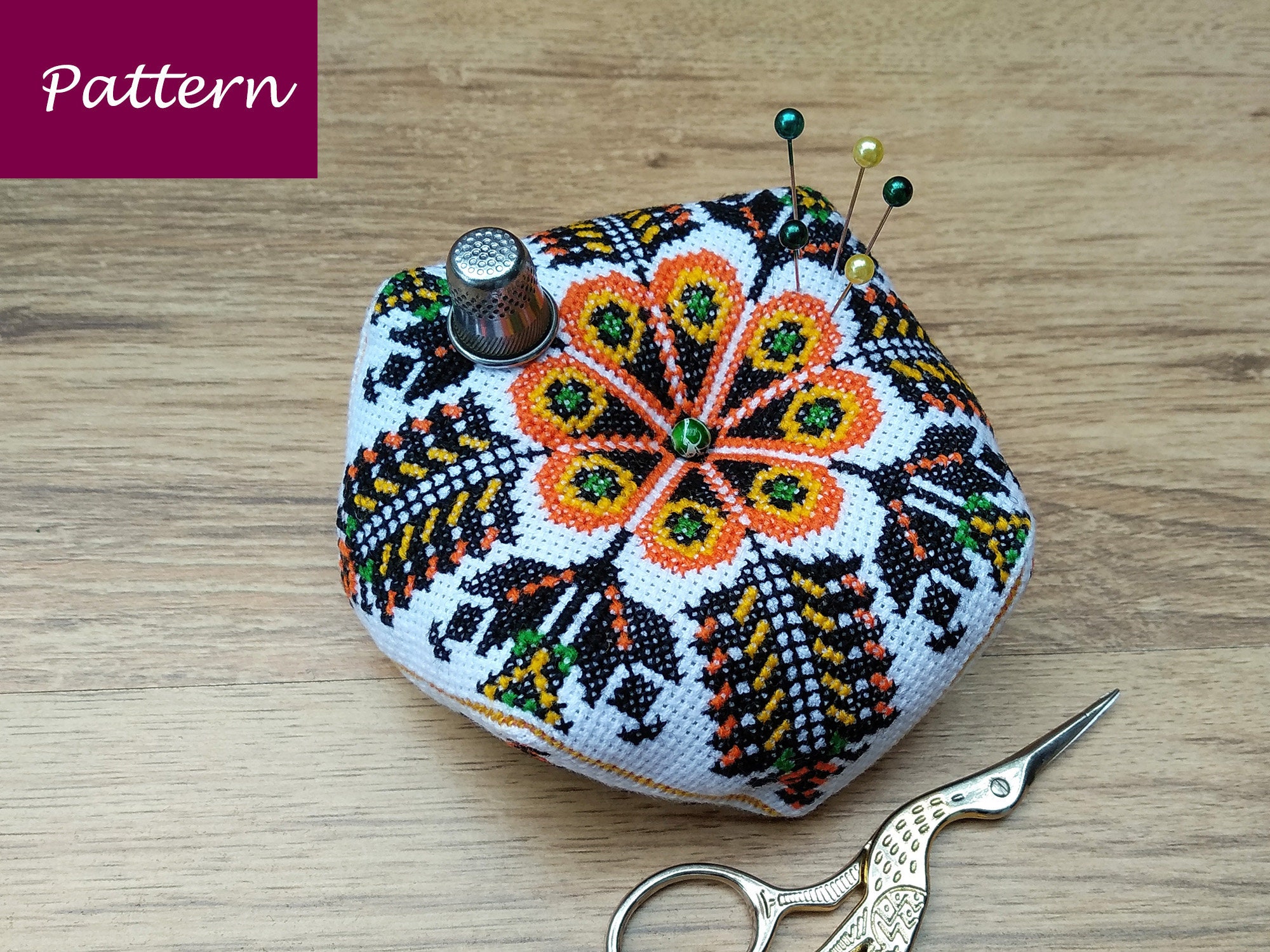 Folk Biscornu Easy Cross Stitch Pattern Pincushion | Etsy