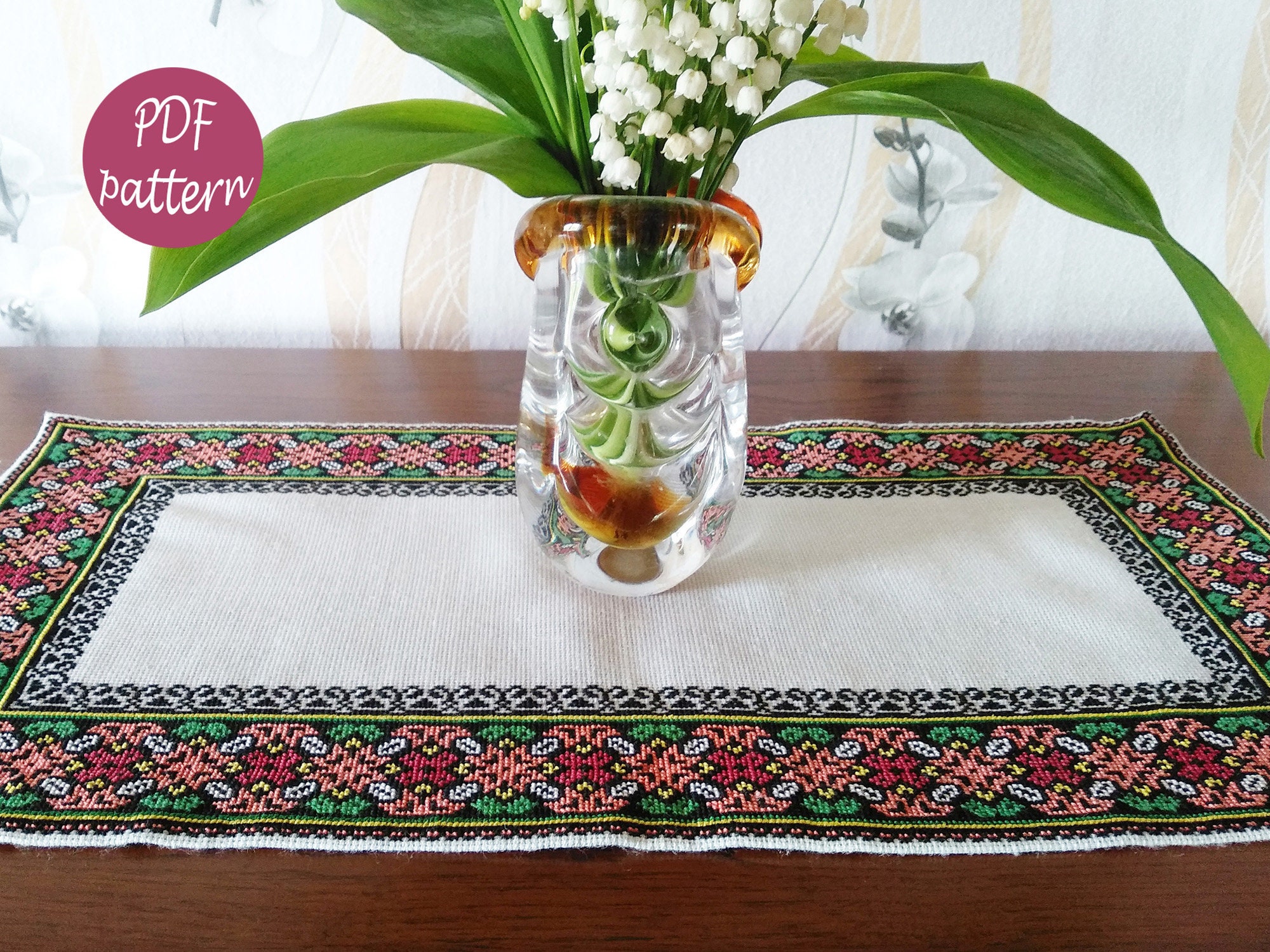 Cross Stitch Pattern Tablecloth with Flowers Rectangular | Etsy