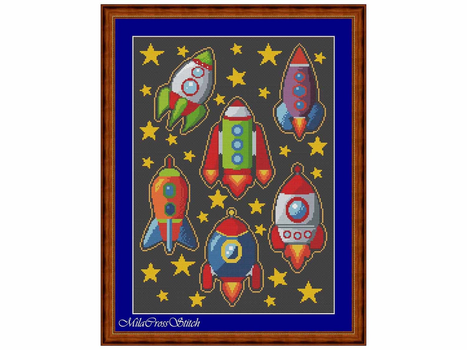 Space Rockets Cross Stitch Pattern Kids Room DIY Decor | Etsy