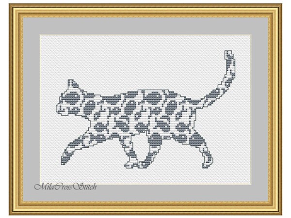 Modern Gray Cat in Fishes Cat Cross Stitch PDF Pattern Counted | Etsy