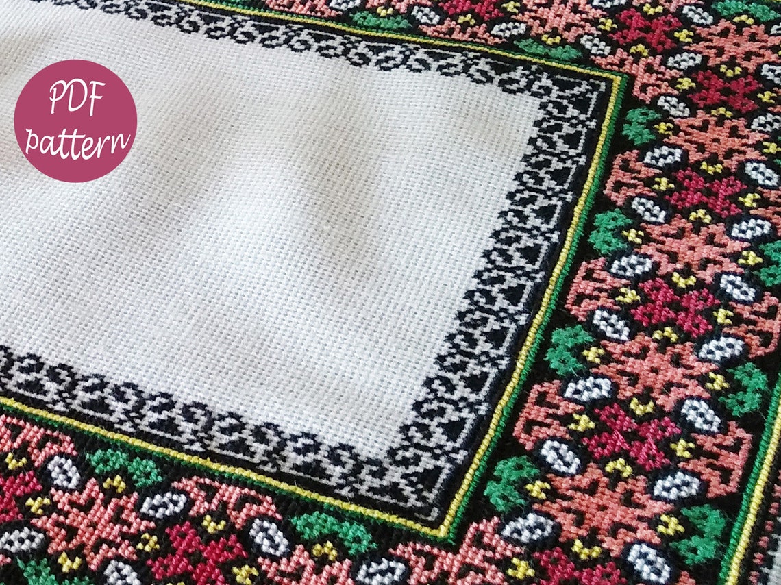 Cross Stitch Pattern Tablecloth with Flowers Rectangular | Etsy