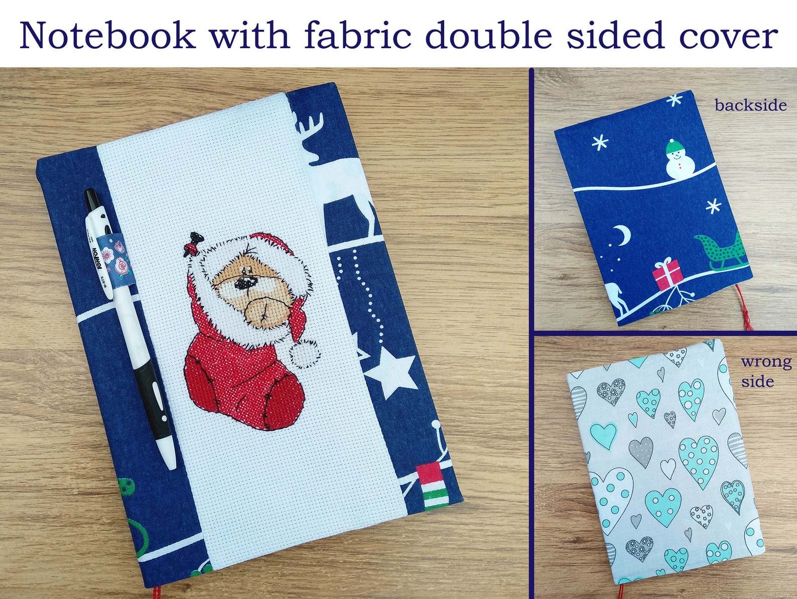 Christmas Notebook Fabric Double Sided Cover Hand - Etsy