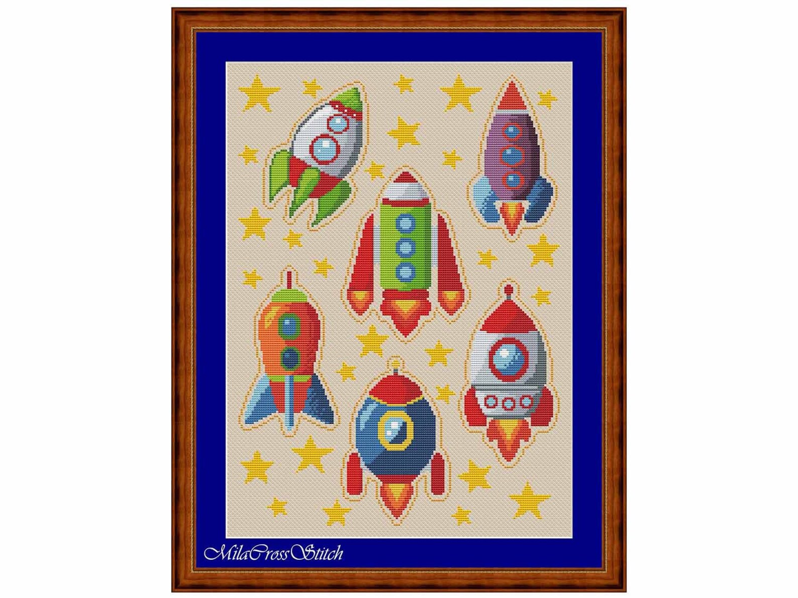 Space Rockets Cross Stitch Pattern Kids Room DIY Decor | Etsy