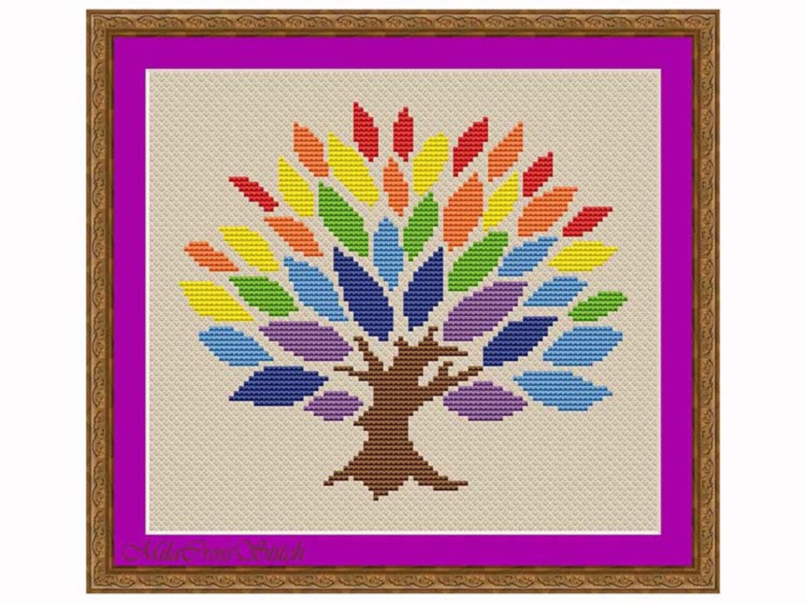 Rainbow Tree Easy Cross Stitch Pattern Counted Xstitch | Etsy