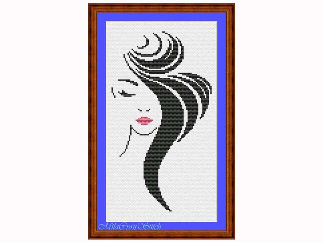 Lady – Cross Stitch PDF Pattern – Counted Monochrome Xstitch Design ...