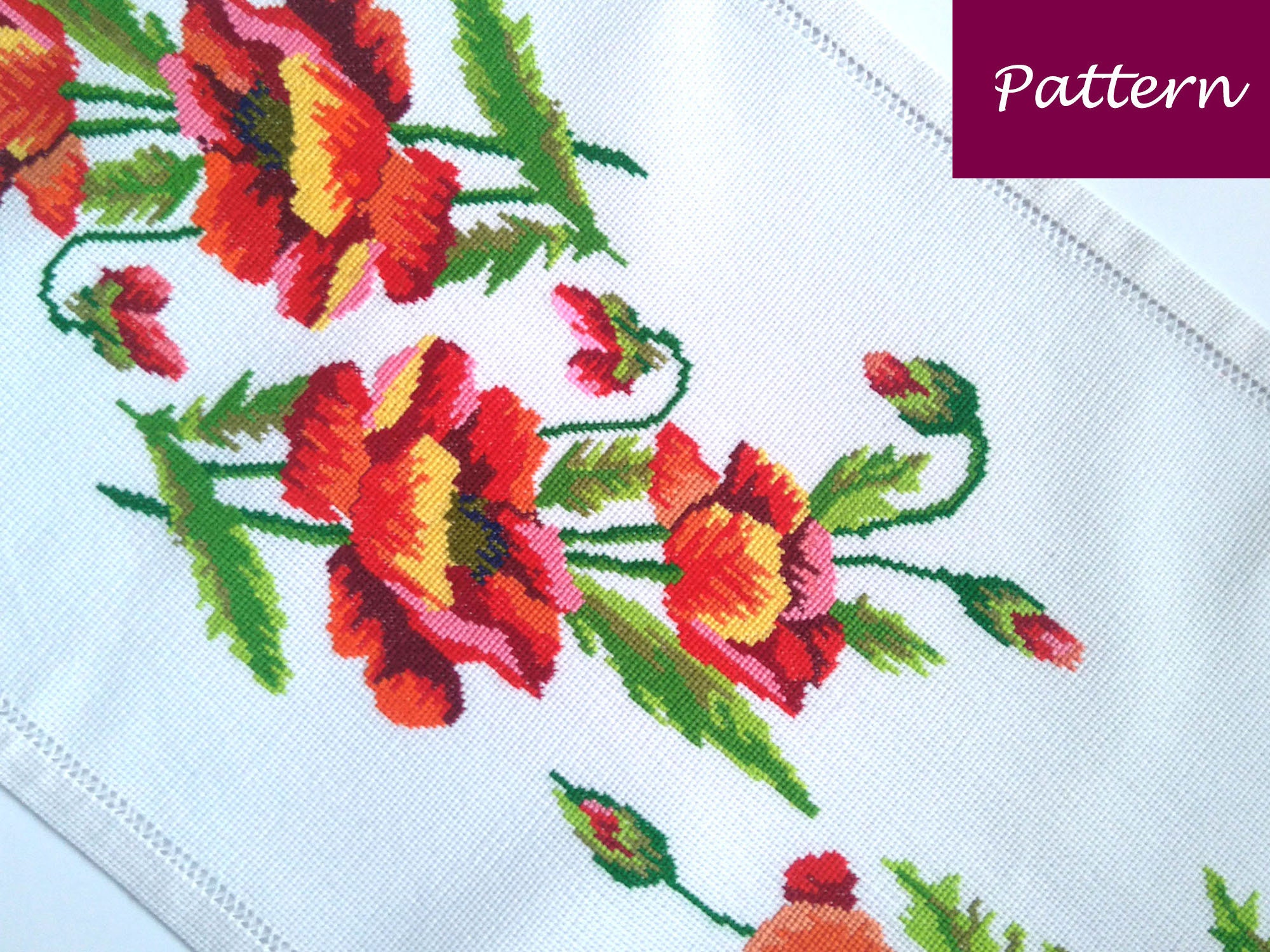 Tablecloth Cross Stitch Pattern – Rectangular Table Runner With Poppies ...