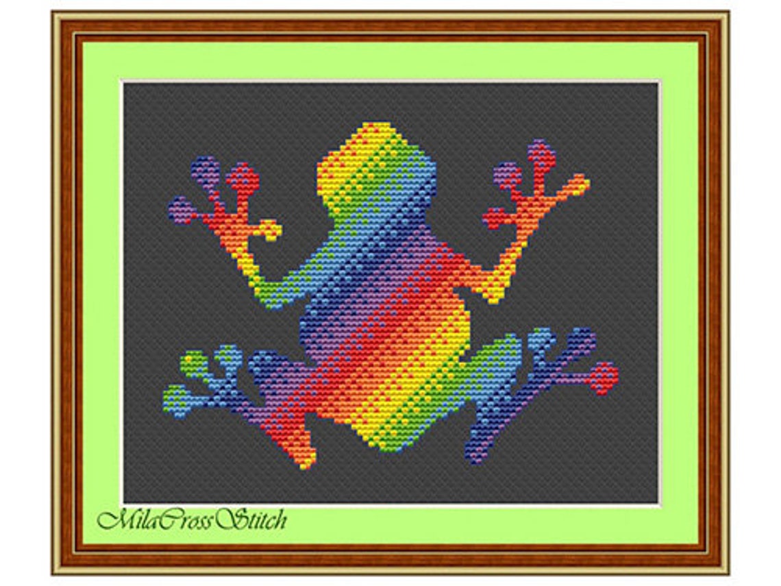 Pattern Frog Modern Cross Stitch Rainbow Toad Colorful Xstitch | Etsy