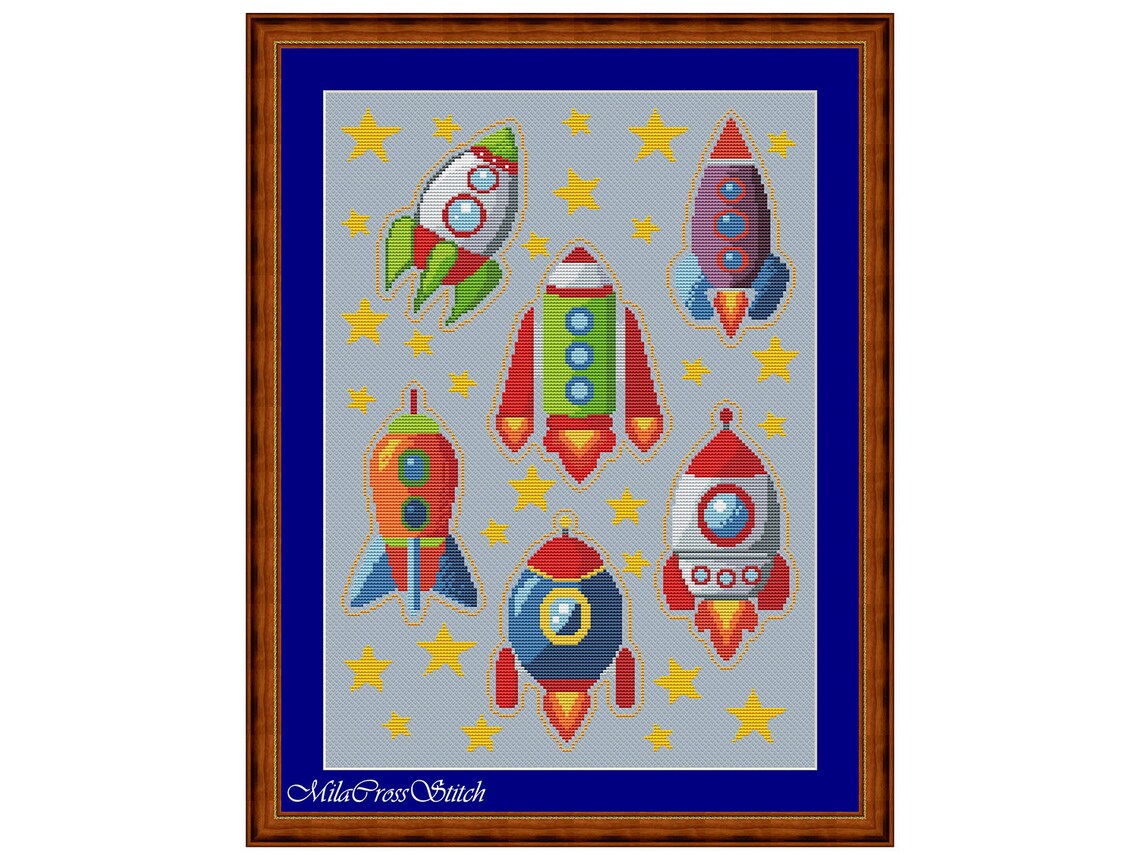 Space Rockets Cross Stitch Pattern Kids Room DIY Decor | Etsy