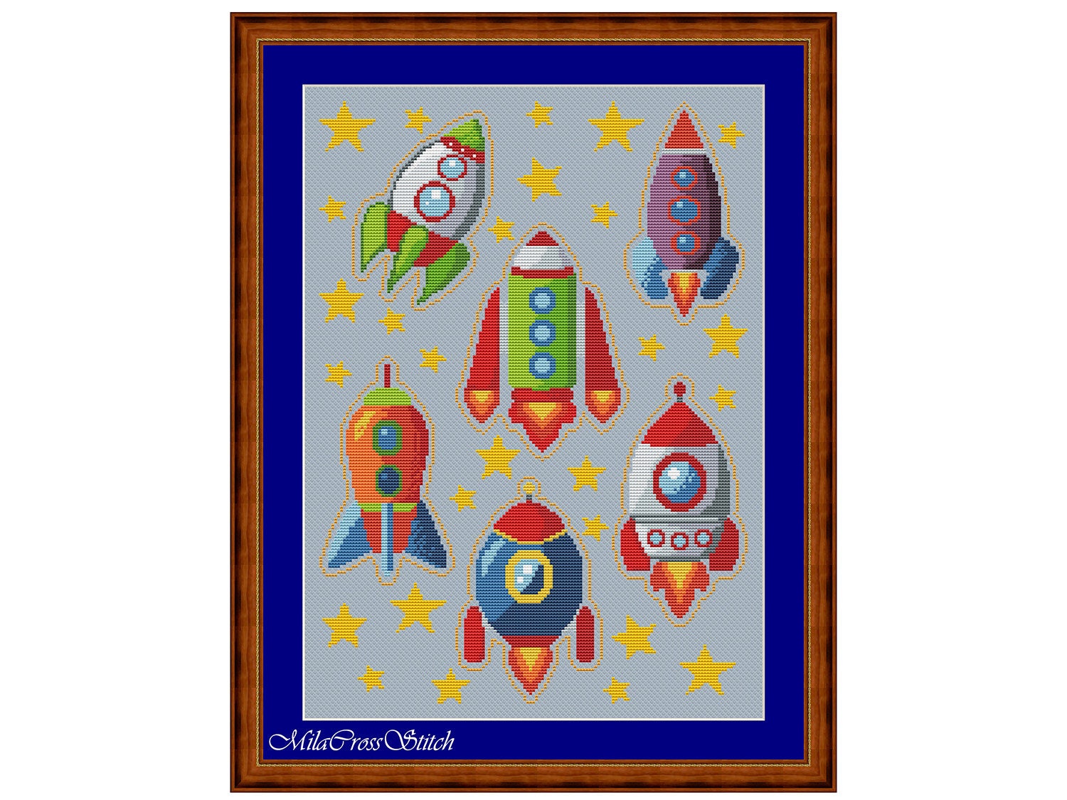 Space Rockets Cross Stitch Pattern Kids Room DIY Decor | Etsy