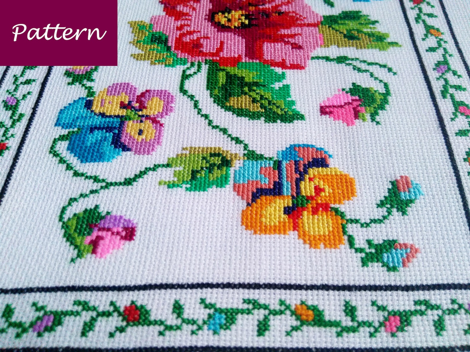 Cross Stitch Pattern Colorful Tablecloth With Flowers DIY - Etsy