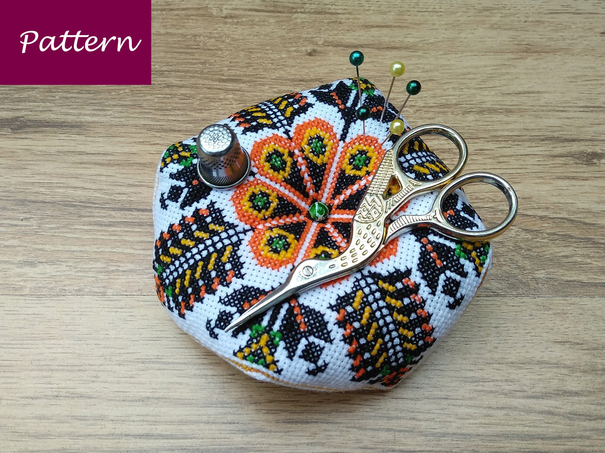 Folk Biscornu Easy Cross Stitch Pattern Pincushion | Etsy