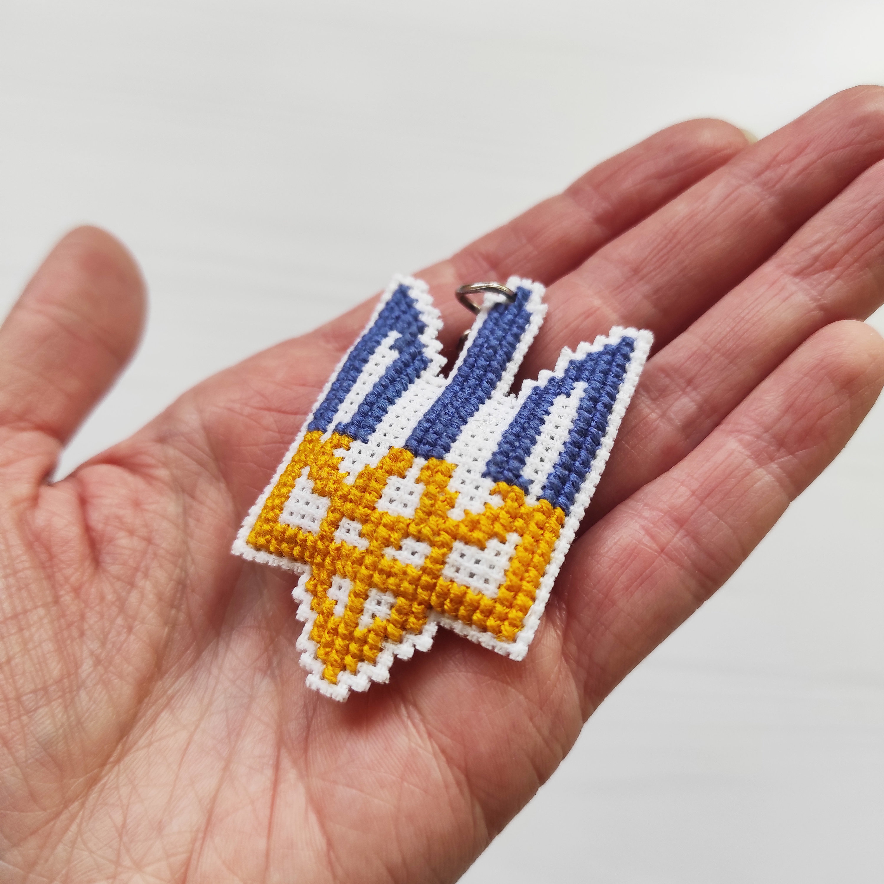 Ukrainian Keychain "trident" (tryzub). Hand Embroidered Keyring ...