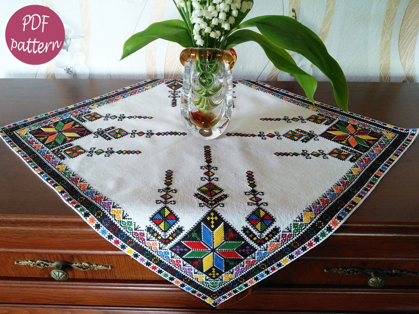 Folk Tablecloth – Cross Stitch Pattern – Colorful Counted Xstitch Chart ...
