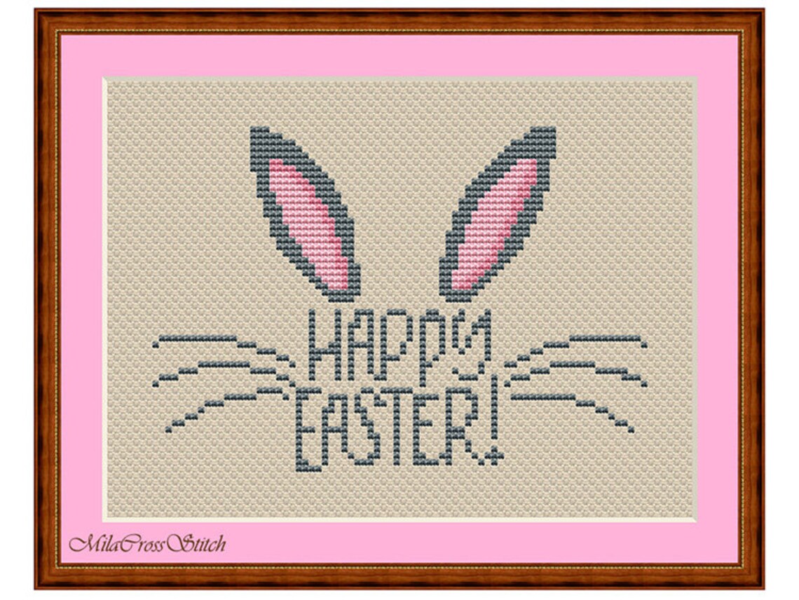 Happy Easter Easy Cross Stitch Pattern Funny Bunny Ears | Etsy