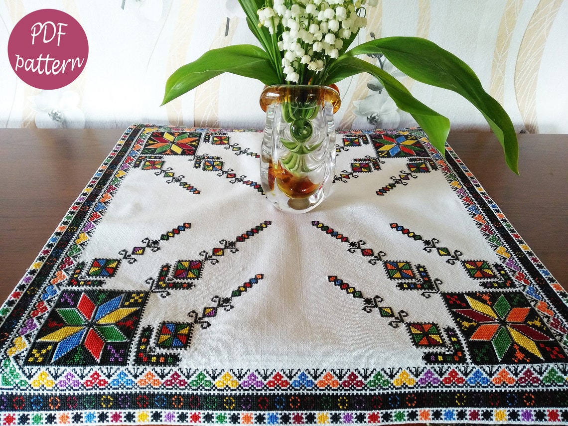 Folk Tablecloth Cross Stitch Pattern Colorful Counted - Etsy