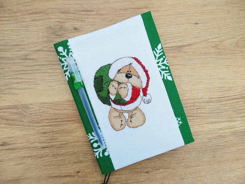 Xmas notebook double sided fabric cover hand embroidery | Etsy