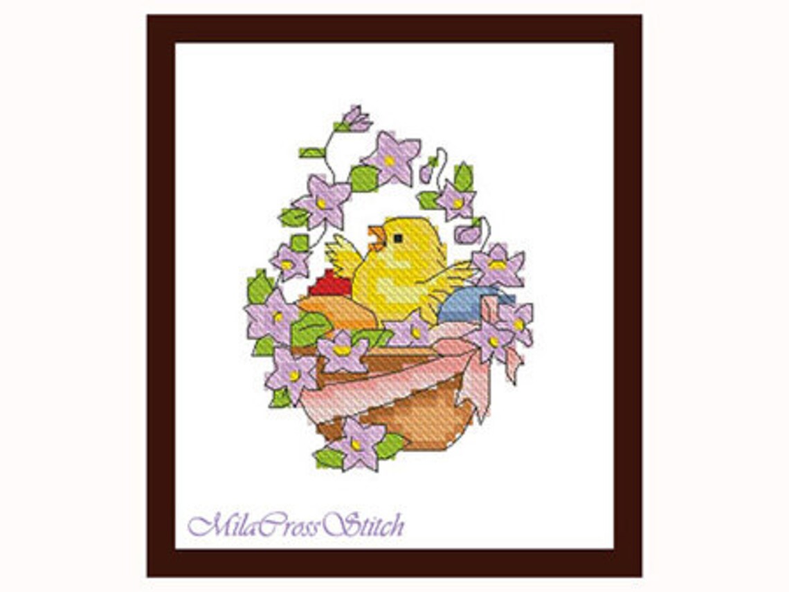Cross Stitch Pattern Easter Chick in Basket Modern Counted - Etsy