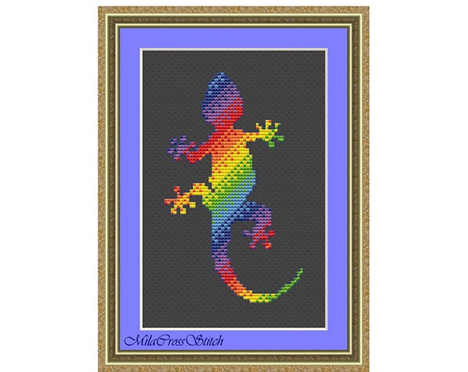 Lizard in Vibrant Colors Modern Counted Cross Stitch Pattern PDF Chart ...