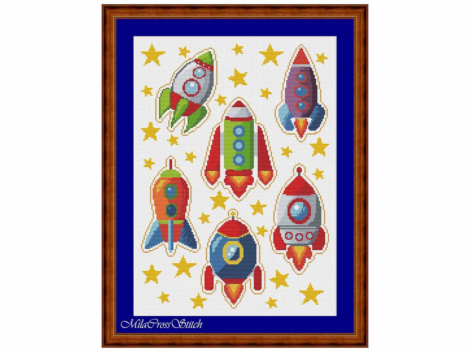 Space Rockets – Cross Stitch Pattern – Kids Room DIY Decor – Spaceship ...