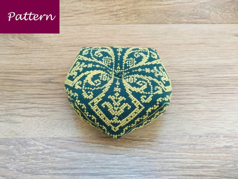 Biscornu Cross Stitch Pattern – Easy Counted Chart – Green & Yellow ...