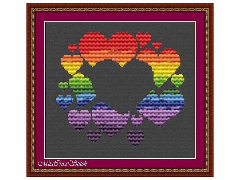 Rainbow Heart Cross Stitch Pattern Colorful Xstitch Chart | Etsy