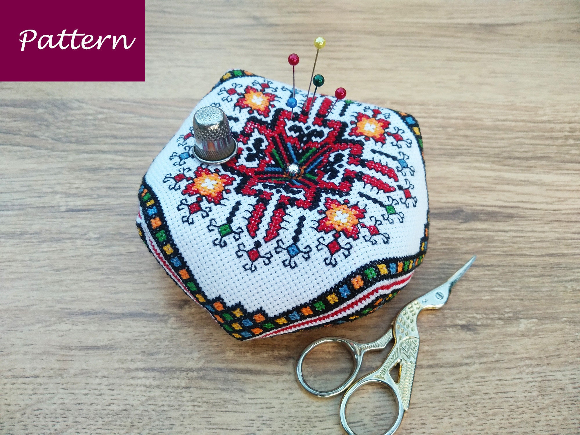 Ethnic Biscornu Cross Stitch Pattern DIY Pincushion Folk - Etsy