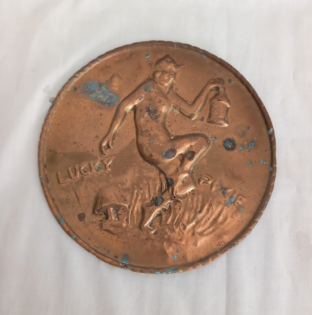 Vintage Lucky Pixie Piskie Brass Copper Textured Wall Hanging Plaque 8 ...