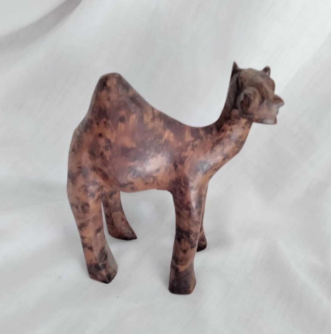 Vintage Hand Carved Camel Statue Wood Treen Beautifully Patterned Wood ...